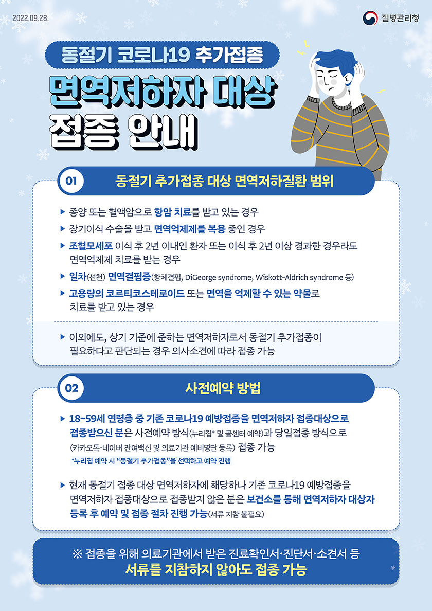 동절기 코로나19 추가접종 면역저하자 대상 접종 안내 홍보지 홍보자료 알림·자료 질병관리청